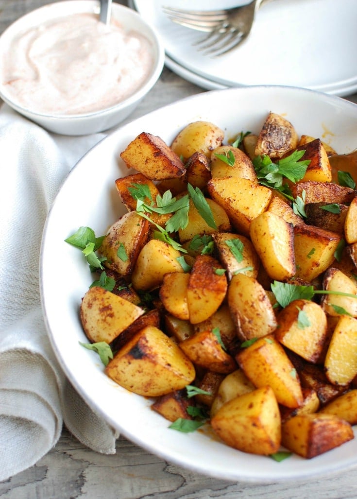Paprika Roasted Potatoes with Spiced Yogurt Sauce - A Cedar Spoon