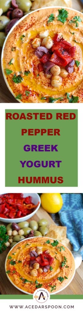 Roasted Red Pepper Greek Yogurt Hummus - A Cedar Spoon