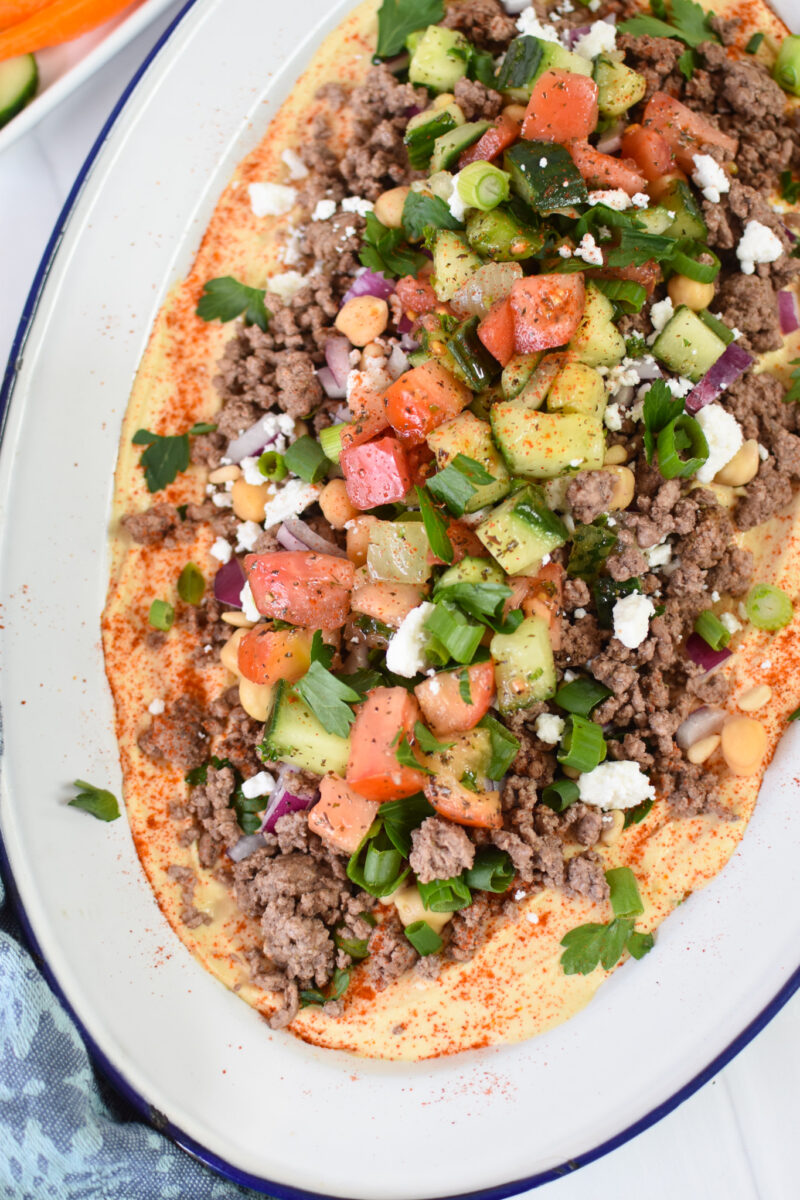 Ground Beef Layered Hummus - A Cedar Spoon