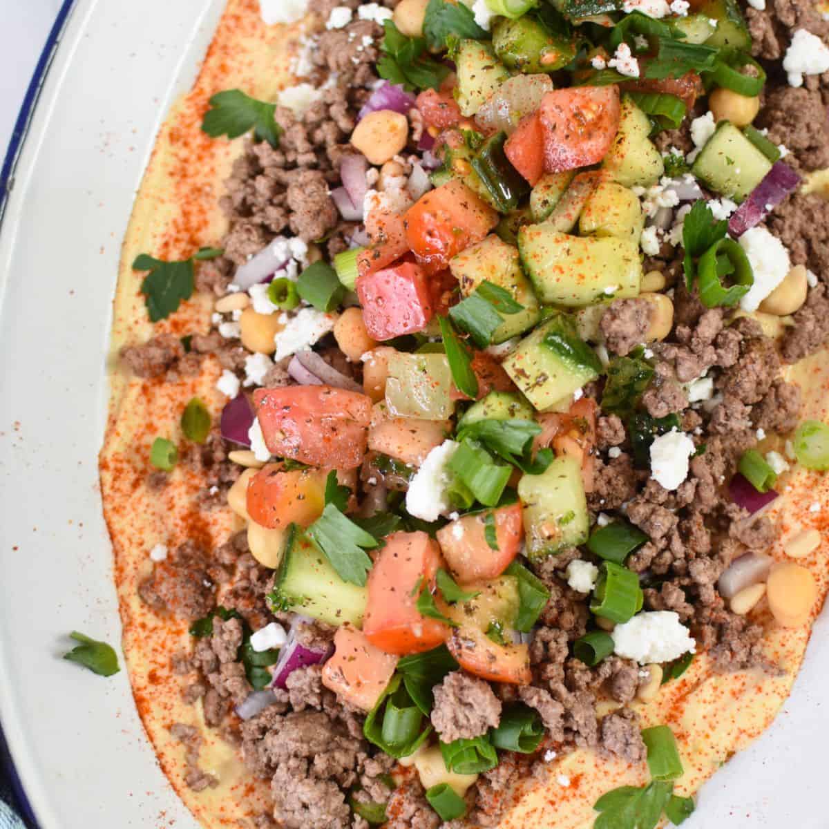 Ground Beef Layered Hummus - A Cedar Spoon
